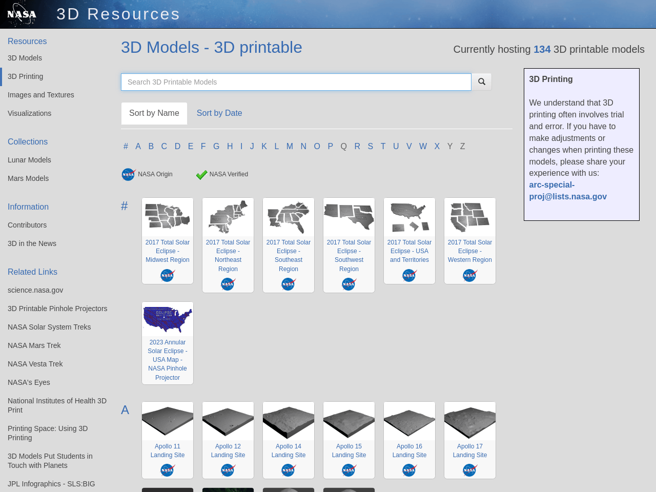NASA 3D Models - 3D Printing Resources